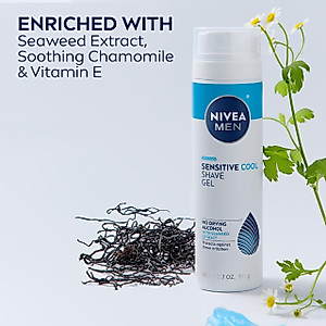 NIVEA MEN Sensitive Cooling Shave Gel with Chamomile and Seaweed Extracts, 3 Pack of 7 Oz Cans
