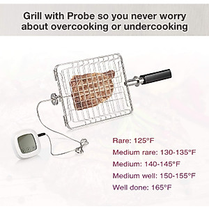R.W.FLAME Infrared Propane Gas Grill Tabletop, Stainless Steel Small Barbecue Grill, Compact BBQ Grill with Probe, Foldable Dustproof Panel, Grilling Basket, Temperature Control,Less Smoke