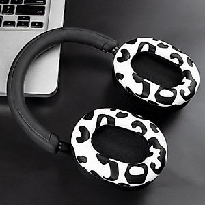 SOULWIT Protein Leather Replacement Earpads for Sony WH-1000XM5 (WH1000XM5) Noise Canceling Headphones, Ear Pads Cushions with Noise Isolation Memory Foam, Added Thickness - Snow Leopard