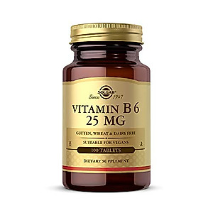 Solgar Vitamin B6 25 mg, 100 Tablets - Supports Energy Metabolism, Heart Health & Healthy Nervous System - B Complex Supplement - Vegan, Gluten Free, Dairy Free, Kosher - 100 Servings