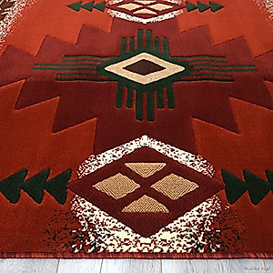 Allstar 5X7 Rust and Burgundy Navajo Rectangular Accent Rug with Ivory and Green Southwestren Medallion Design (5' 2" X 7' 1")