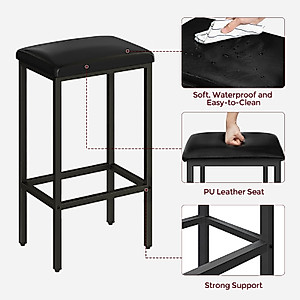 MAHANCRIS Bar Stools, Set of 2 PU Upholstered Breakfast Stools, 2-Piece Bar Chairs, 26.8-Inch Height, Rectangular Industrial Bar Stools, for Dining Room, Kitchen, Counter Bar, Black BAHB01R01