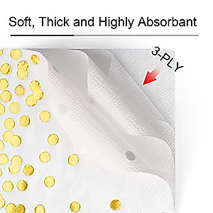 100 Pack of White and Gold Cocktail Napkins, 3-Ply Bar Napkins Disposable Party Napkins Paper Napkins Dinner for Wedding Baby Shower Birthday