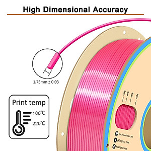 YOUSU Silk PLA 3D Printer Filament with Shiny Surface, Silk Pink PLA Filament 1.75mm 1kg, Compatible with Most of 3D Printer.
