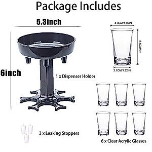 6 Shot Glass Dispenser, 6 Way Shot Dispenser with Glasses for Filling Liquids, Liquor Iced Beverage Dispenser Automatic Wine Dispenser Bar Shot Drink Dispenser for Parties, Housewarming Gift (Blue)