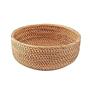 WSZJJ Handmade Living Room Snack Fruit Bowl Vegetable Basket Wicker Picnic Plate Food Bread Basket (Size : 26cm)