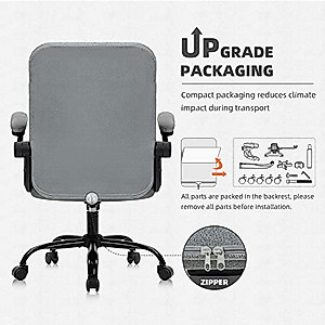 SEATZONE Home Office Chairs with Wheels, Comfortable Ergonomic Flip-up Armrest Adjustable Computer Desk Chair Backward Tilt