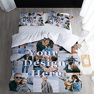 GIBZ Custom 3 Pcs Duvet Cover with Photos Bedding Set Personalized Pillowcase DIY Bedroom Decor for Couples, Queen, 9 Pictures