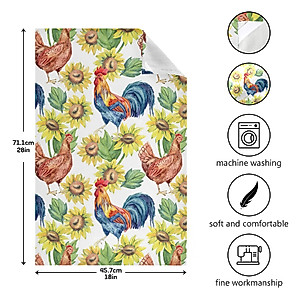 ALAZA Yellow Sunflower Rooster Watercolor Kitchen Towels Dish Bar Tea Towel Dishcloths 1 Pack Super Absorbent Soft 18 x 28 inches