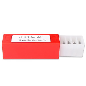 BINSTAK - K1222 -Square Corner 12mm Carbide Inserts 4 Edges (12mm lengthX12mm widthX2.2mm thick-35 Degree Cutting Angle), 10pcs, Countersink Hole, for BINSTAK 1/4" Shank 1-1/4" Cut Dia. CNC Router Bit