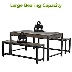 Tribesigns 63 Inch Large Dining Table Set for 4 to 6, Kitchen Breakfast Table with 2 Benches & Sided Drawer, 3-Piece Modern Industrial Bar Table Furniture for Dining Room, Gray Brown & Black