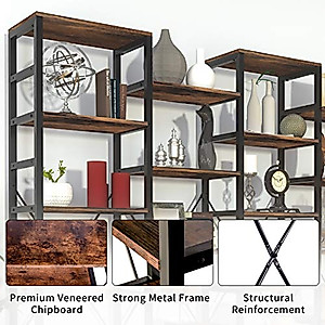 LAVIEVERT Quadruple Wide 5-Tier Bookcase Etagere Large Open Bookshelf Rustic Industrial Style Shelves with Metal Frame & Vintage Wood for Home & Office - Rustic Brown