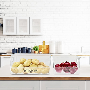 Yomjarl Potato and Onion Storage Bin 2pcs Fruit Basket Storage for Kitchen Countertop Potato and Onion Storage Basket Clear Storage Basket different sizes for Vegatable, Produce