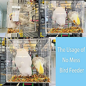 No Mess Bird Feeder, Bird Feeder for Cage, Acrylic Automatic Seed Container Parrot Food Holder Bird Feeder Animal Cage Water Food Holder for Parrot Parakeets