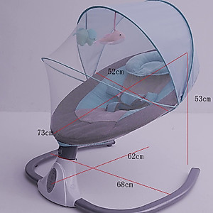 TFCFL Baby Swings for Infants, Foldable Infant Swing Chair Baby Bouncer 4-Speeds with Music Speaker, Remote Control, Netting, Hanging Toys, Seat Cover, Pillow or 0-12 Months Newborn Babies (Blue)