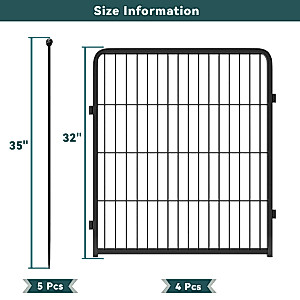 FXW Decorative Garden Metal Fence Temporary Animal Barrier for Yard, 4 Panels, 9'(L)×32"(H), Black