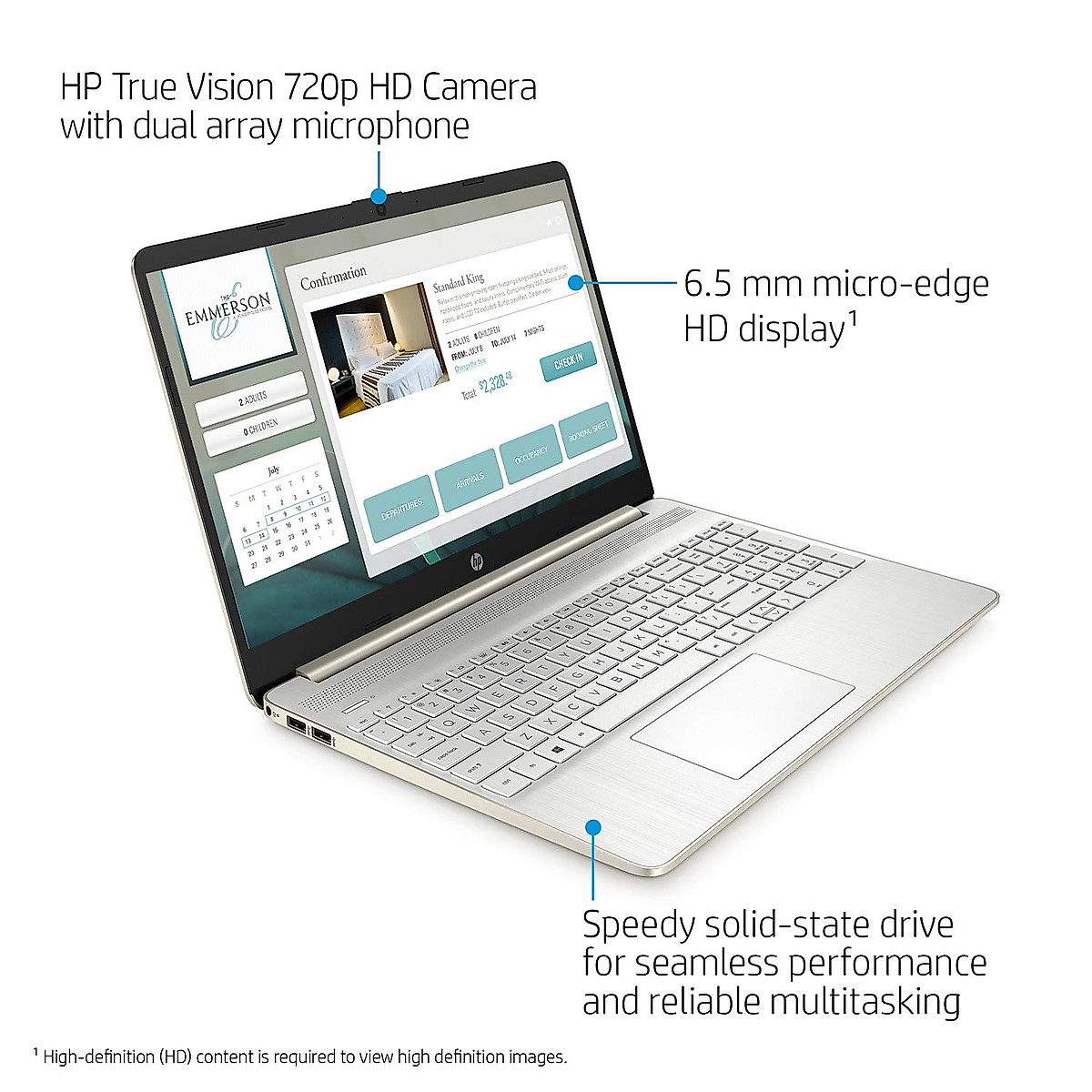 HP Pavilion Laptop (2021 Latest Model), AMD Athlon 3050U Processor, 16GB RAM, 256GB SSD, Long Battery Life, Webcam, HDMI, Bluetooth, WiFi, Gold, Win 10 + Oydisen Cloth