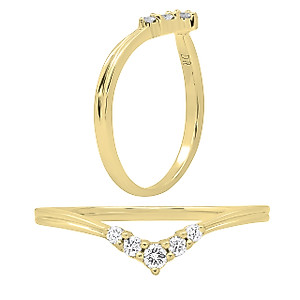 Dazzlingrock Collection 0.13 Carat (ctw) Round White Diamond Five Stone V Shaped Chevron Wedding Stackable Band | 10K Yellow Gold, Size 7.5
