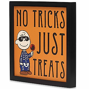 Peanuts Charlie Brown No Tricks Just Treats Framed Wood Wall Decor - Fun Charlie Brown Halloween Picture for Home