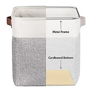 Univivi 10.5 Inch Fabric Storage Cube Bins with Hard Bottom, 4 Pack Storage Baskets with PU Handles for Shelves Closet Nursery Foldable Storage Bins for Organizing (Gray,10.5" x 10.5" x 11")