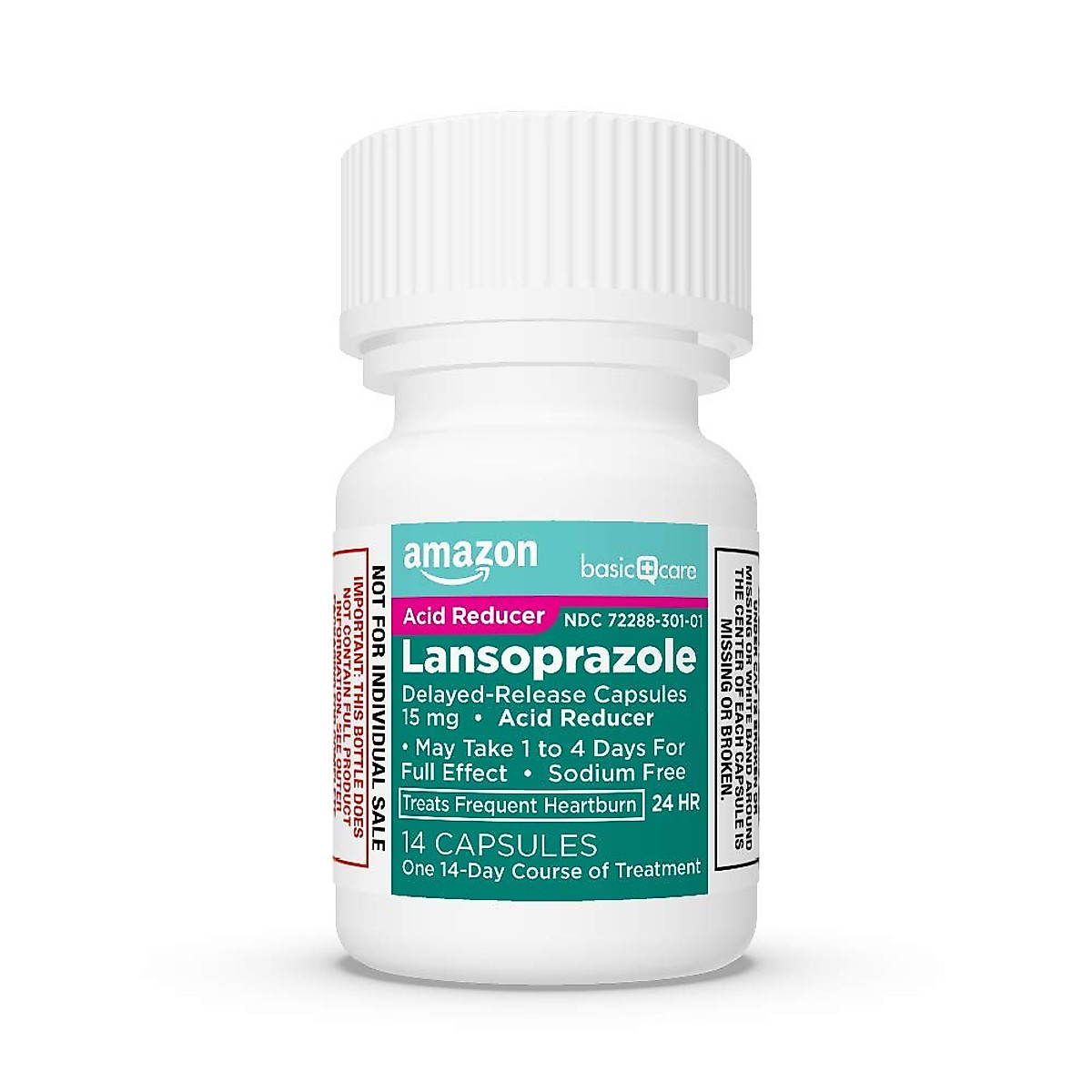 Amazon Basic Care Lansoprazole Delayed Release Capsules, 15 mg, Proton Pump Inhibitor, Treats Frequent Heartburn, 24 Hour Heartburn Medicine, 42 Count