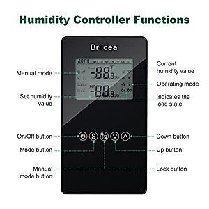 Humidity Controller, Briidea Pre-Wired Humidistat Humidifier Dehumidifier with LCD Display High Accuracy Humidity Sensor, Ideal for Greenhouse Mushroom Grow Tent