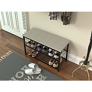 Rooflare Shoe Bench, 3 Tiers Shoe Rack for Entryway, Storage Organizer with Two Iron Shelf and top for Board, Shoe Shelf, Metal Steel Frame, Black, Durable