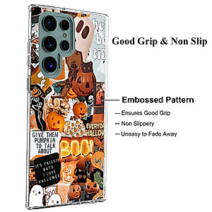 Kyppwh for Samsung Galaxy S22 Ultra Aesthetic Ghost Pumpkin Halloween Collage Pattern Case, Halloween Theme Anti-Scratch Shockproof Soft TPU Case for Galaxy S22 Ultra 6.8 Inch