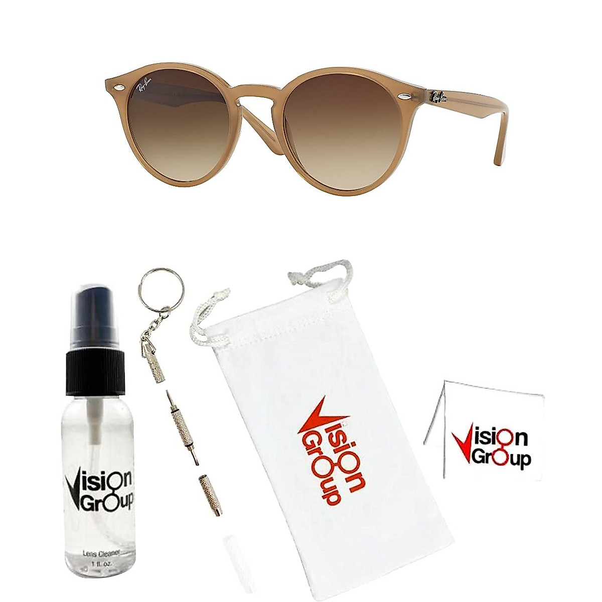 Ray-Ban RB2180 Sunglasses + Vision Group Accessories Bundle (Turtledove/Brown Gradient Dark Brown (616613), 51, Millimeters)