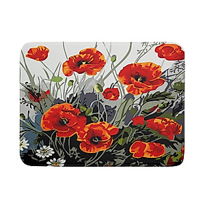 Poppy Dish Drying Mat 18x24 inch for Kitchen Vintage Red Orange Floral Dish Drying Pad Oil Painting Flower Dish Drainer Mats Absorbent Microfiber Protector for Countertop Coffee Bar
