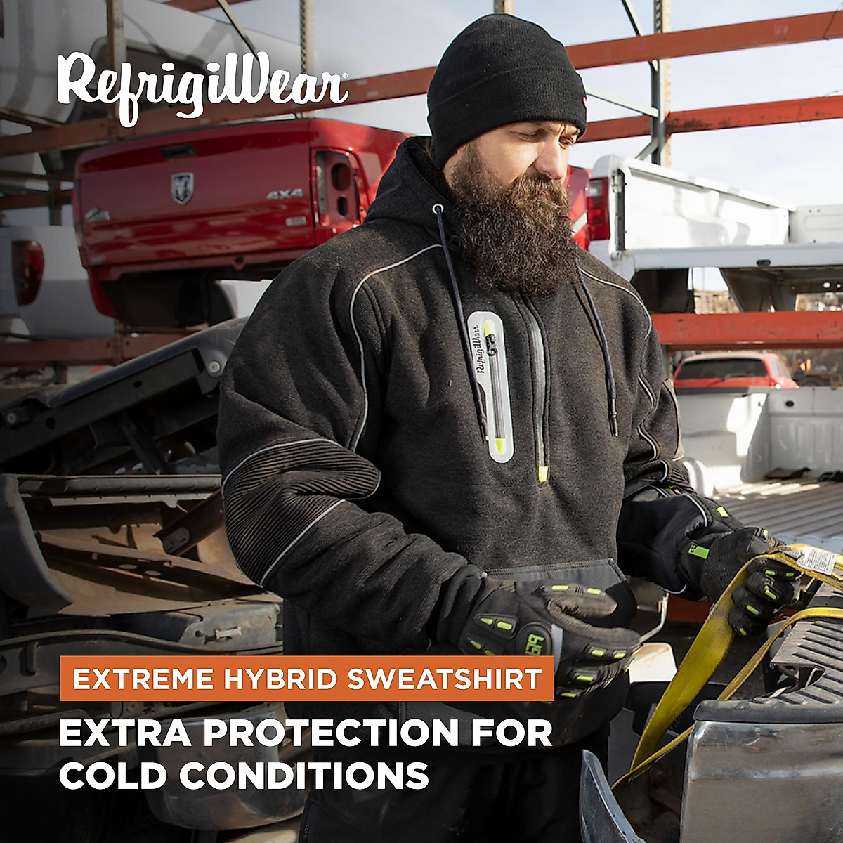 RefrigiWear Extreme Hybrid Insulated Pullover Sweatshirt, Performance-Flex Hoodie, (Black), (X-Large)