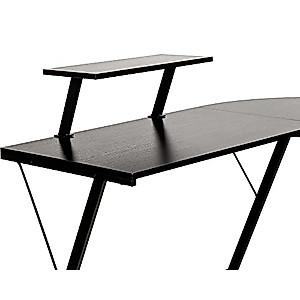 Flash Furniture Ginny Corner Desk - Black/Black Space Saving L-Shaped Gaming Desk with Monitor Shelf - 71.5" 2-Tier Computer Desk, Home Office Desk, Easy Assembly