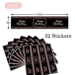 Black and Rose Gold Happy Birthday Water Bottle Labels Stickers/Happy Anniversary Bottle Wrappers/Birthday Party Water Labels Supplies (Set of 32)