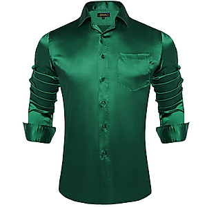 DiBanGu Shiny Green Button Down Dress Shirts for Men Fashion Long Sleeve Wrinkle-Free Emerald Green Shirts Dance Prom Shirts