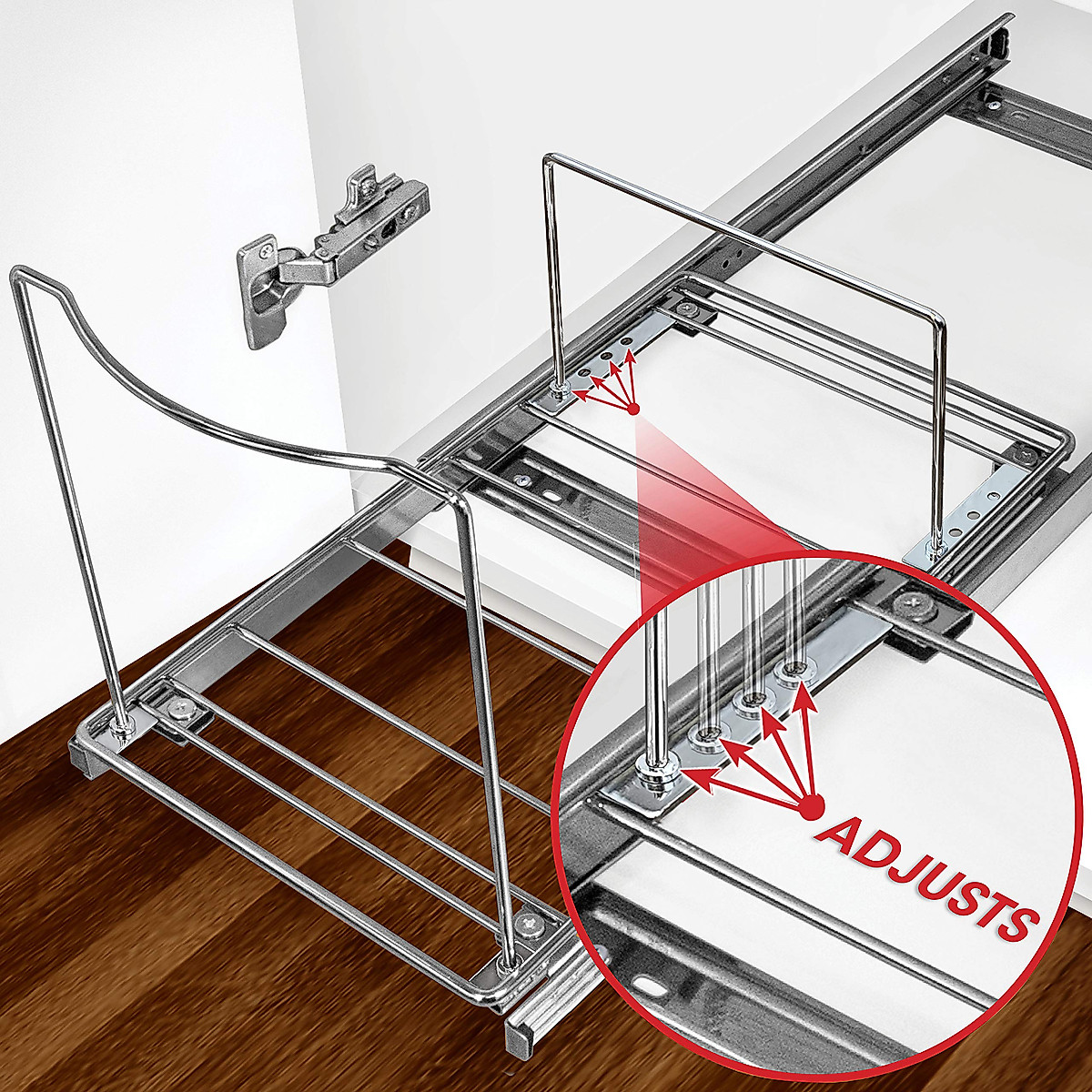 Lynk Professional® Pull Out Trash Can Under Cabinet Slide Out Organizer, Slide Out Adjustable Shelf for Trash Cans, Laundry Hampers, and Bath Bins - Chrome (Trash Can Not Included)