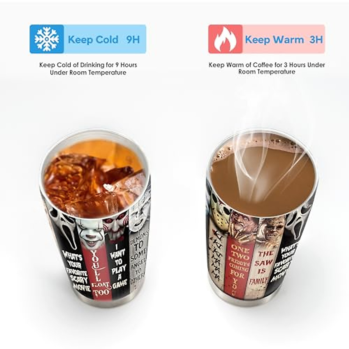 Keraoo Classic Horror Character 20oz Tumbler, Gift for Men & Women - Horror Mug & Cup, Halloween Decoration