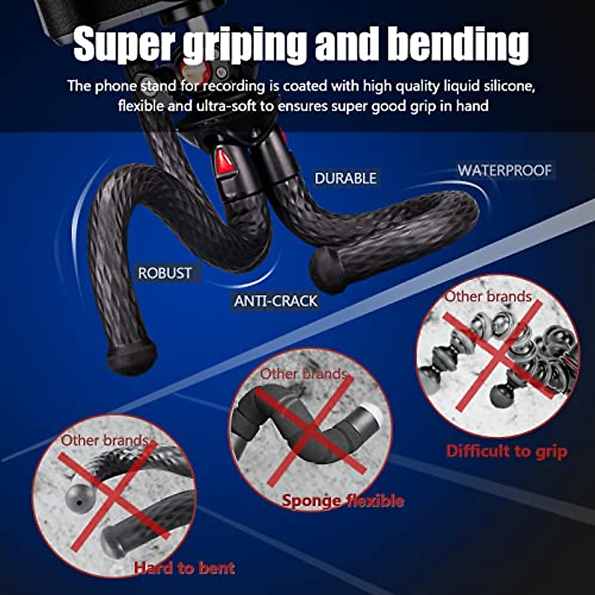 Phone Tripod, Lammcou 3 in 1 Flexible Tripod for Camera, Cell Phone, Universal 360 Degree Rotation Phone Holder with Tilt Ballhead for Video Recording, Vlogging, Live Streaming (Black)