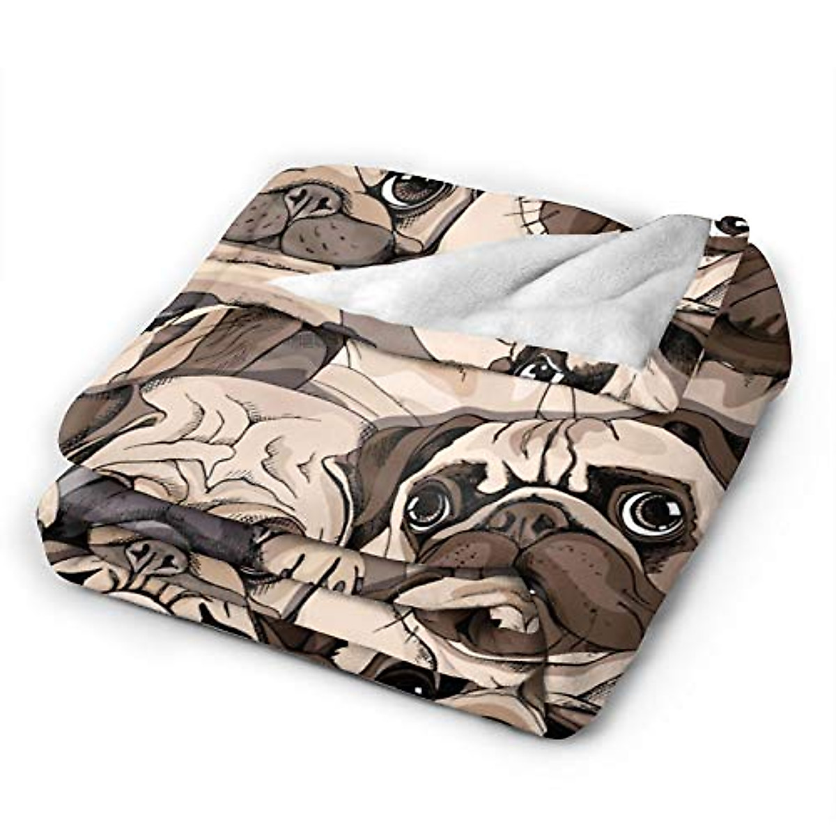 Puppies Pug Dog Soft Throw Blanket All Season Microplush Warm Blankets Lightweight Tufted Fuzzy Flannel Fleece Throws Blanket for Bed Sofa Couch 60"x50"