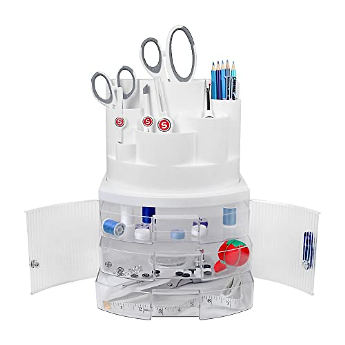 SINGER Sew-It-Goes Spin & Go Multipurpose Sewing Storage Container and Craft Organizer with Removable Drawers, Built-in Peg Board