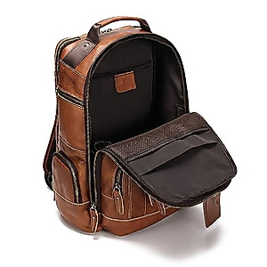 LANNSYNE Vintage Genuine Leather Backpack for Men, 15.6" Laptop Backpack Camping Travel 24L Rucksack