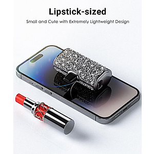 Bling Small Portable Charger, Power Bank, 6800mAh Ultra Compact Cute Shining Battery Pack 5V3.1A Fast Charger Built-in iOS Connector and Flashlight for iPhone 14 Series to iPhone 5 Series(Silver)