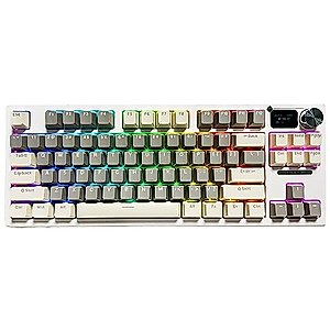 SHOWKINGS 75% Mechanical Keyboard, BT5.0/2.4G/USB-C Hot Swappable Gaming Keyboard with 87 Keys Programmable Buttons for Windows and Mac OS Systems-Customized Sea Air Switch(Grey-White)