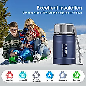 KOPOK Thermoses for hot food, soup thermoses, Insulated food Jar container for hot cold food, Stainless Steel Vacuum Lunch Box for Kids Adult with Spoon for Office Travel Outdoors (Blue(2 Pack))