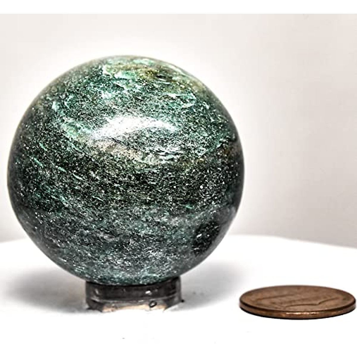 38mm Deep Green Jade Sphere Sparkling Natural Mineral Ball Polished Nephrite Crystal Stone - India + Stand