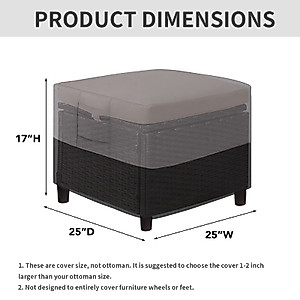 Easy-Going Outdoor Ottoman Cover, Waterproof Patio Ottoman Cover, Heavy Duty Outdoor Furniture Cover with Padded Handles (2 Pack-25"x25"x17", Gray/Black)