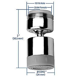 YOO.MEE Dual-function 2-Flow Kitchen Sink Aerator, 360-Degree Swivel Faucet Aerator with Dual Spray, Chrome