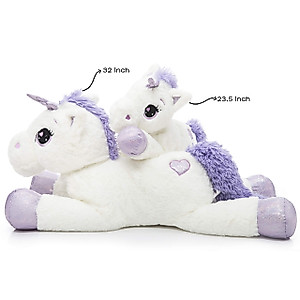 DOLDOA 23.5 inch Cute White Giant Stuffed Unicorn Pillow Plush Animals Unicorn Toy Gift for Girls Kids