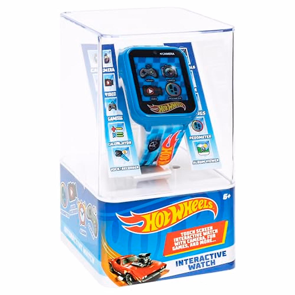 Hot Wheels Interactive Kids Smartwatch – Touchscreen Watch with Camera, Games, Voice Recorder, Step Tracker, Alarm & Timer – Racing-Inspired Design, USB Rechargeable – Fits Wrists 5.5" to 8"