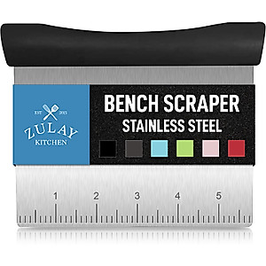 Premium Multi-purpose Stainless Steel Bench Scraper & Chopper, Easy to Read Etched Markings for Perfect Cuts, Quick & Easy Multi-use Dough Scraper, Dough Cutter & Pastry Scraper - by Zulay Kitchen