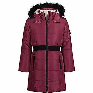 HUDSON Girls' Hooded Winter Puffer Jacket, Heavy Weight Coat with Full Length Zipper, Magenta/Long Length, 8-10